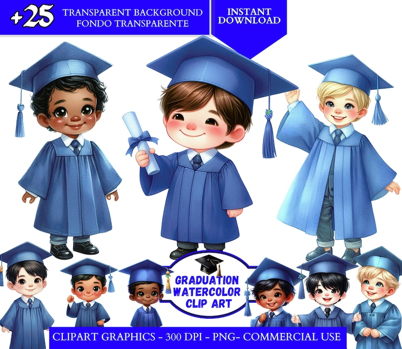 Graduation Cap Kids Clipart, Graduation Blue PNG, Educational Clipart ...