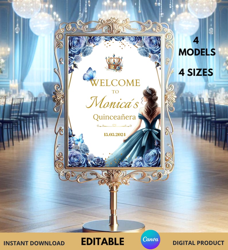 Quinceanera Welcome Sign, Princess Blue, Quinceañera Mis Quince Anos ...