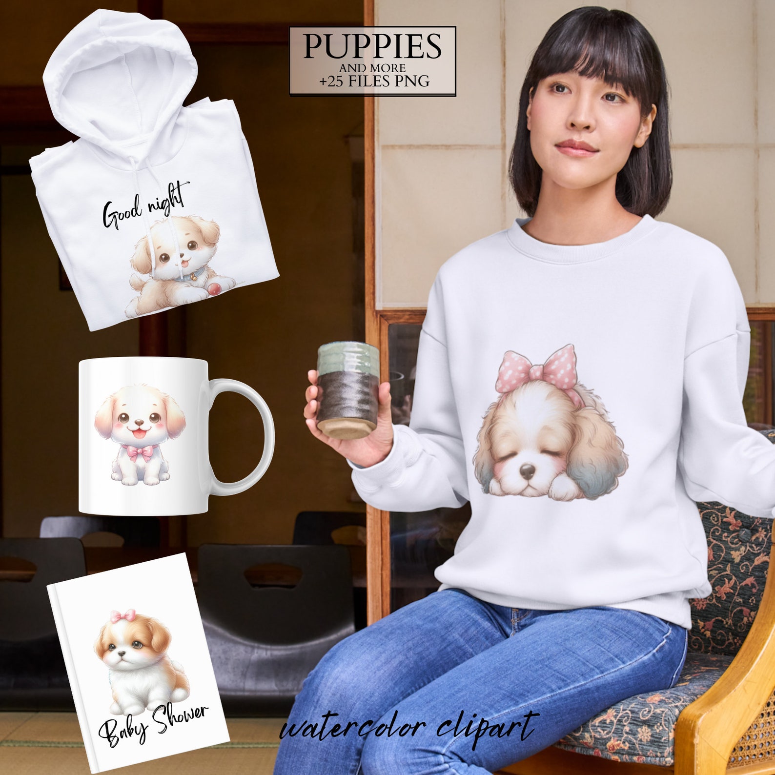 Watercolor Puppies Clipart, Cute Puppy Clipart, Adorable Puppies, PNG ...