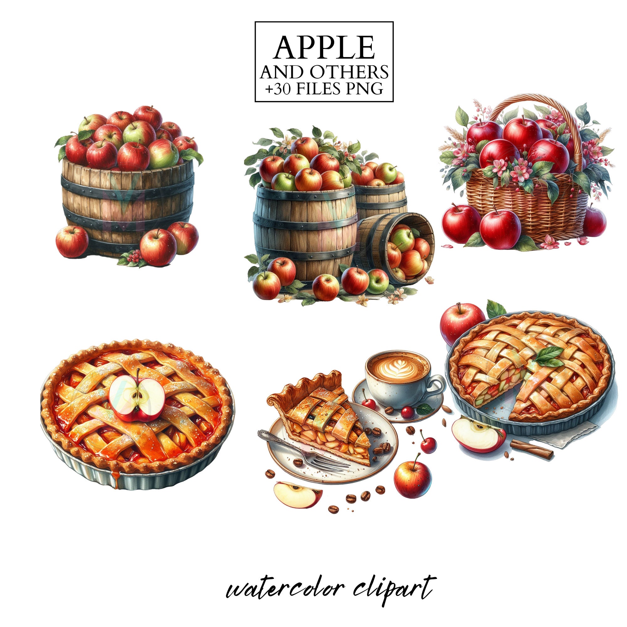 Apple Clipart Set Watercolor, Apple Desserts, Apple Baske Clipart ...