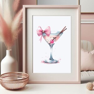 Trendy Pink Bows Wall Art Preppy Poster, Martini, Cherry, Bows Coquette ...