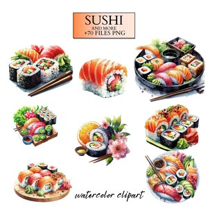 Watercolor Sushi Clipart, 70 PNG, Delicious Sushi Roll, Clipart Sea ...