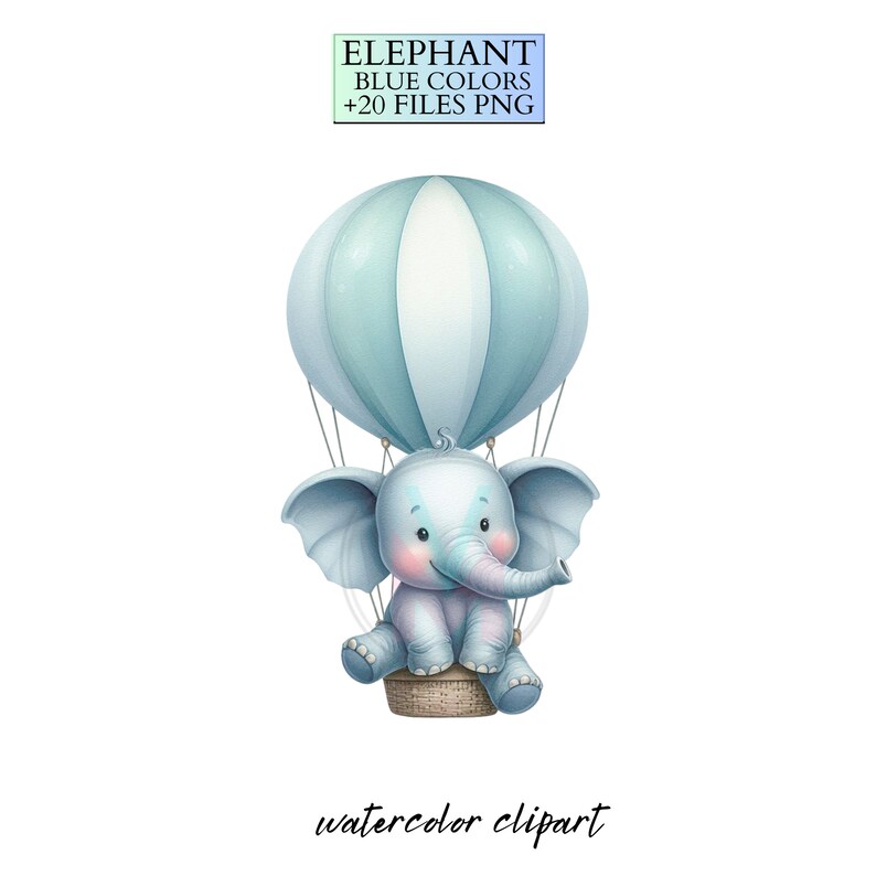 Blue Baby Elephant PNG Watercolor Elephant Clip Art Balloon, Png ...