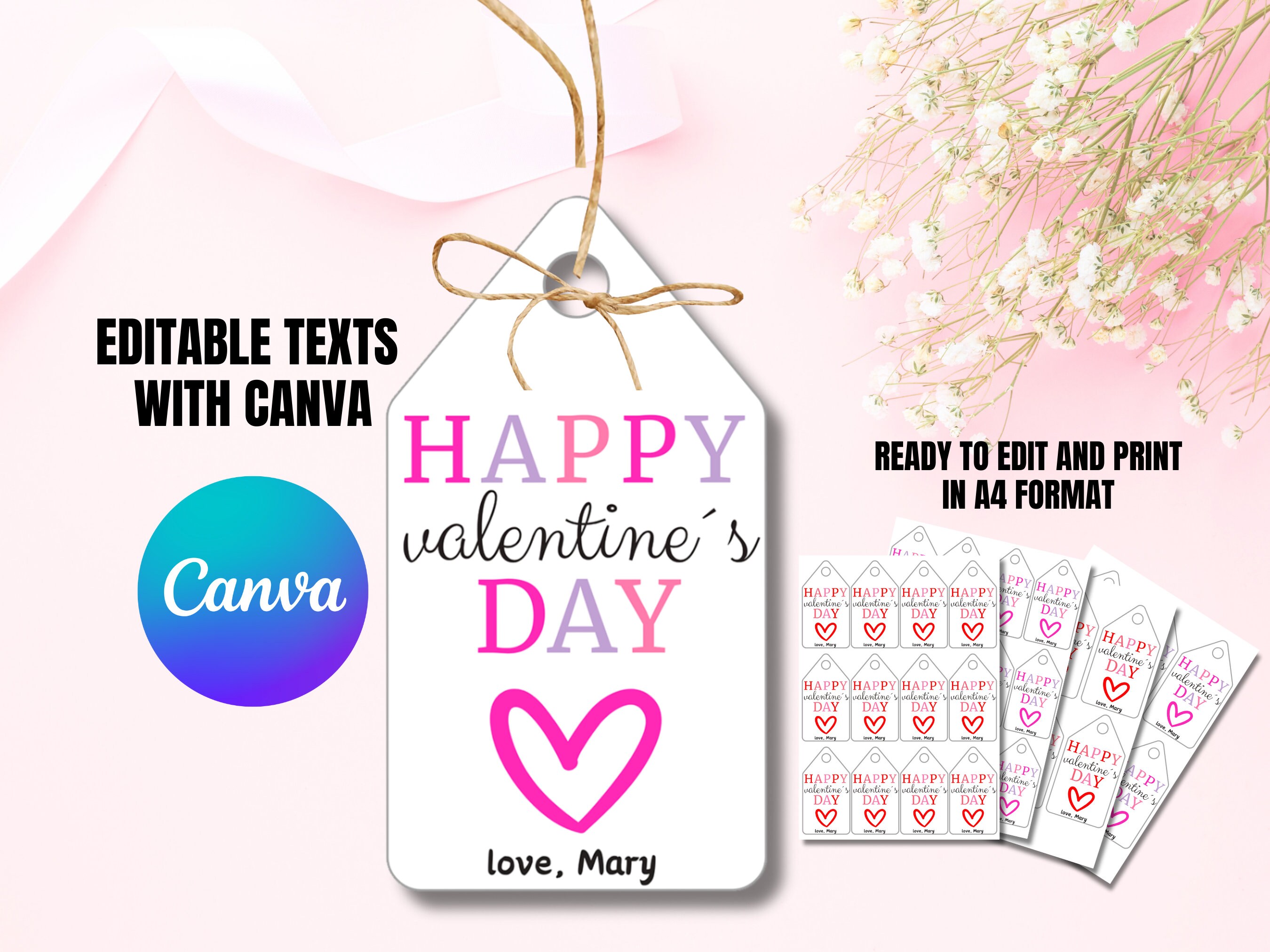 Editable Valentine's Day Tag Printable-valentine's Day Gift Tag ...