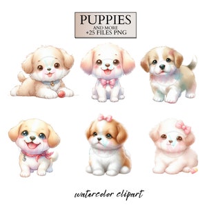 Watercolor Puppies Clipart, Cute Puppy Clipart, Adorable Puppies, PNG ...