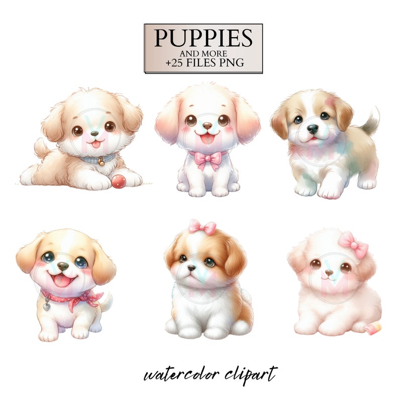 Watercolor Puppies Clipart, Cute Puppy Clipart, Adorable Puppies, PNG ...