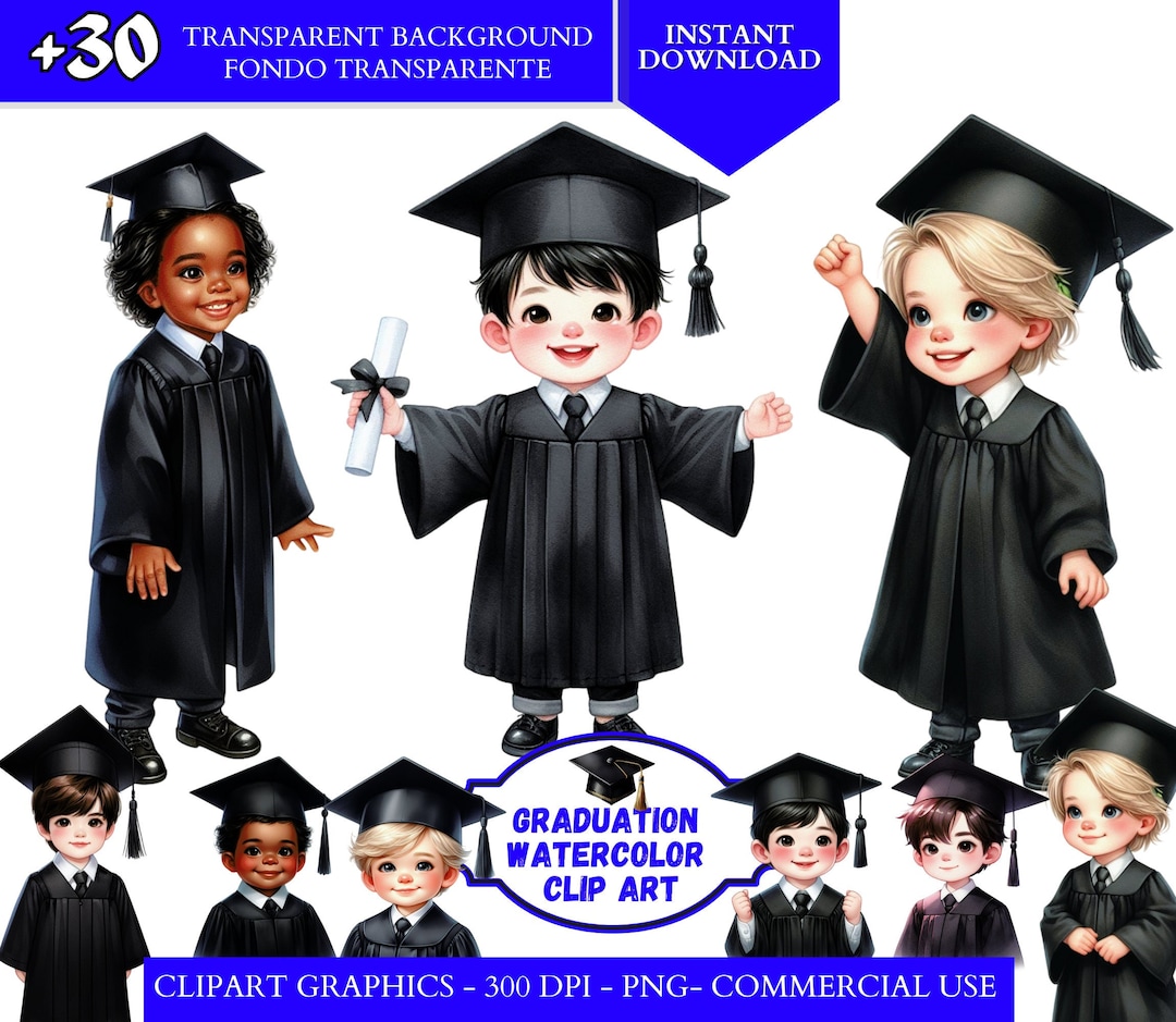 Graduation Cap Kids Clipart, Graduation Student PNG Educational Clipart Watercolor Graduate ...