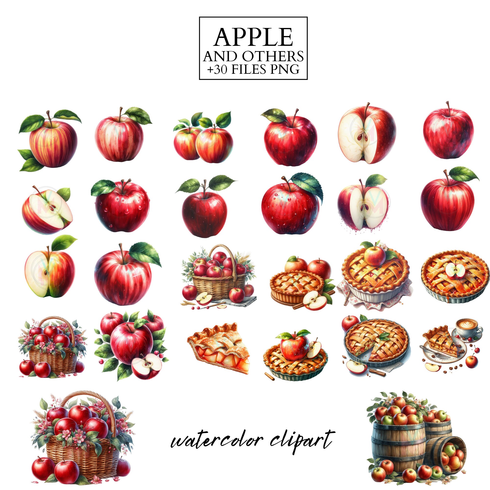 Apple Clipart Set Watercolor, Apple Desserts, Apple Baske Clipart ...