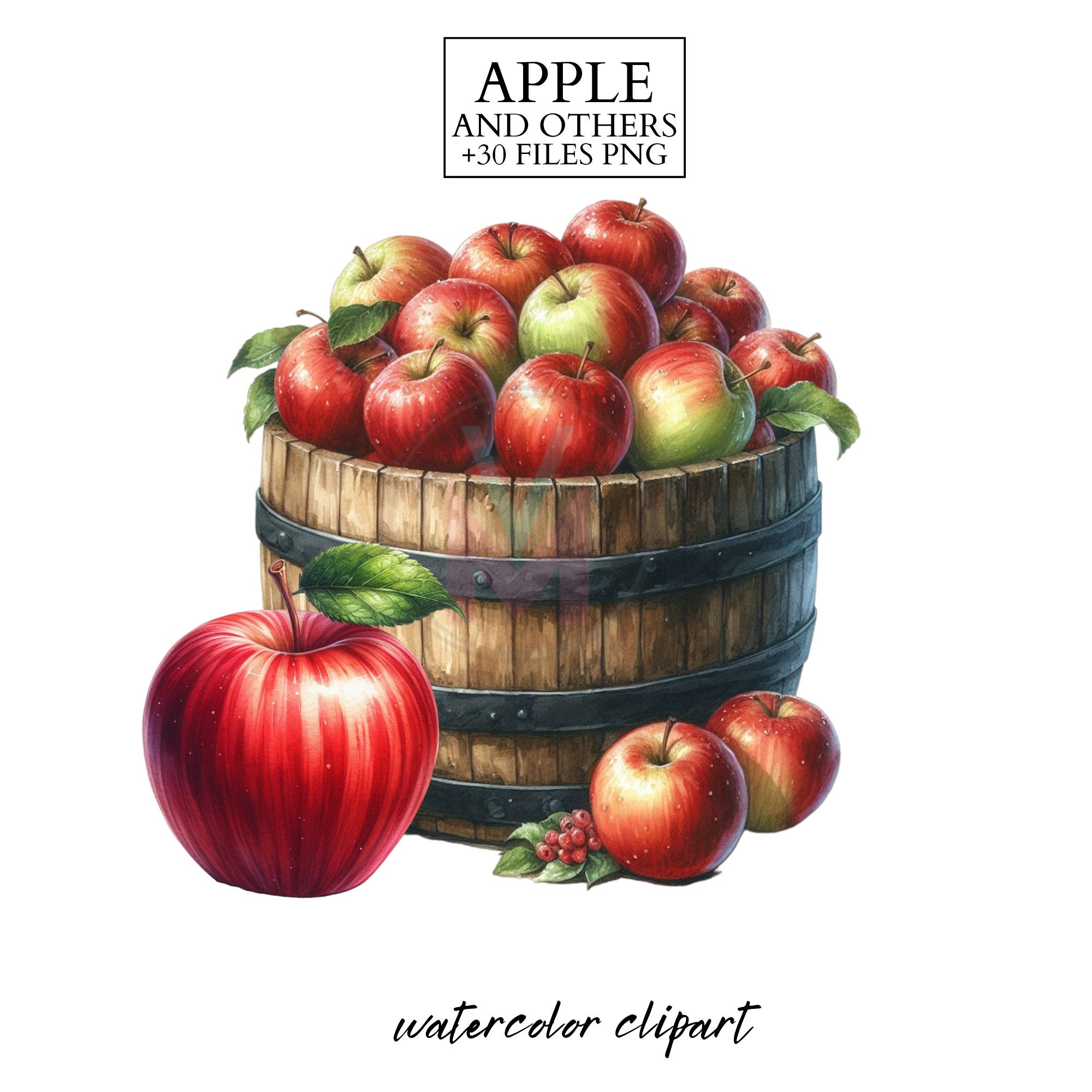 Apple Clipart Set Watercolor, Apple Desserts, Apple Baske Clipart ...
