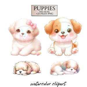 Watercolor Puppies Clipart, Cute Puppy Clipart, Adorable Puppies, PNG ...