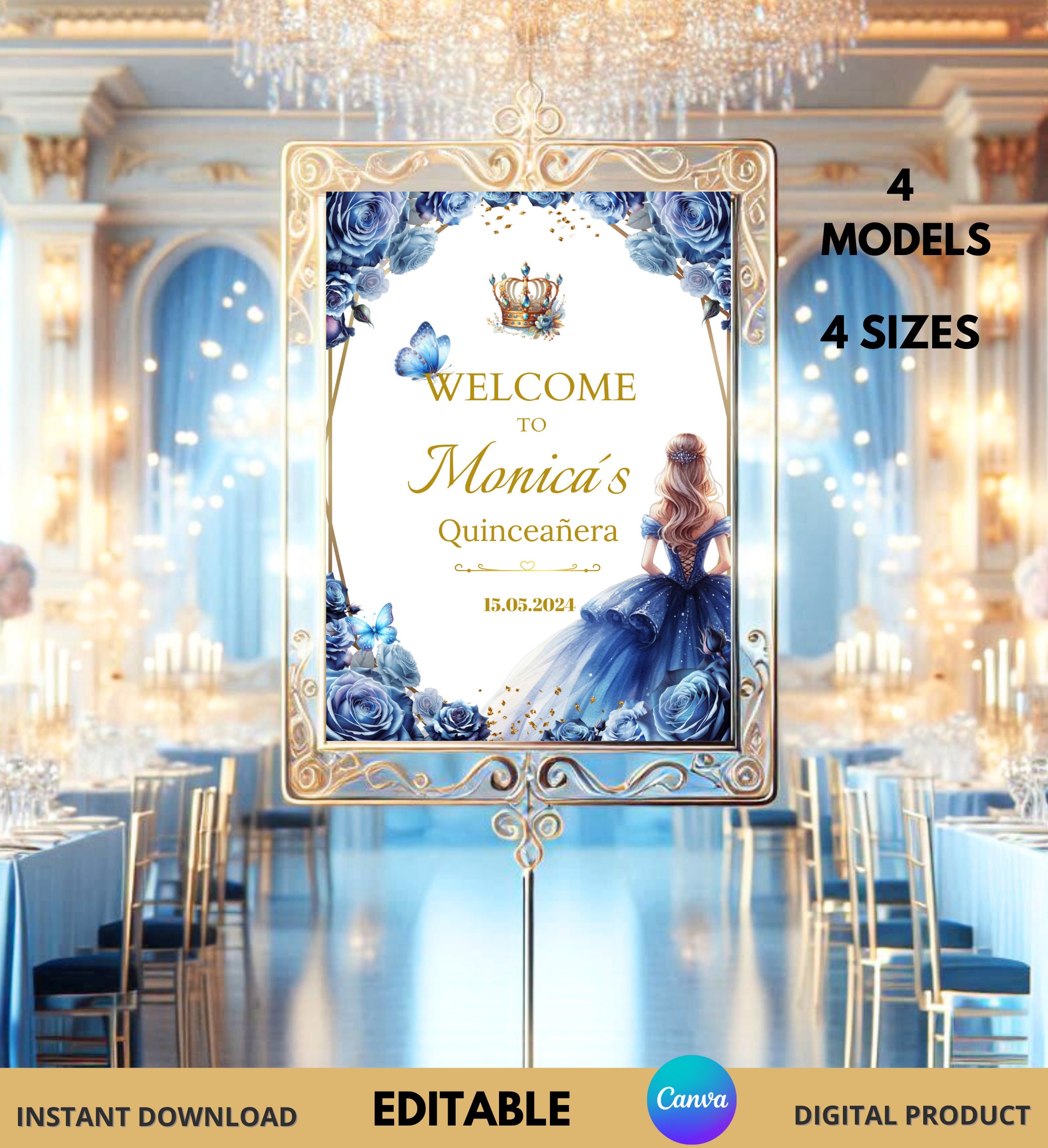 Quinceanera Welcome Sign, Princess Blue, Quinceañera Mis Quince Anos ...