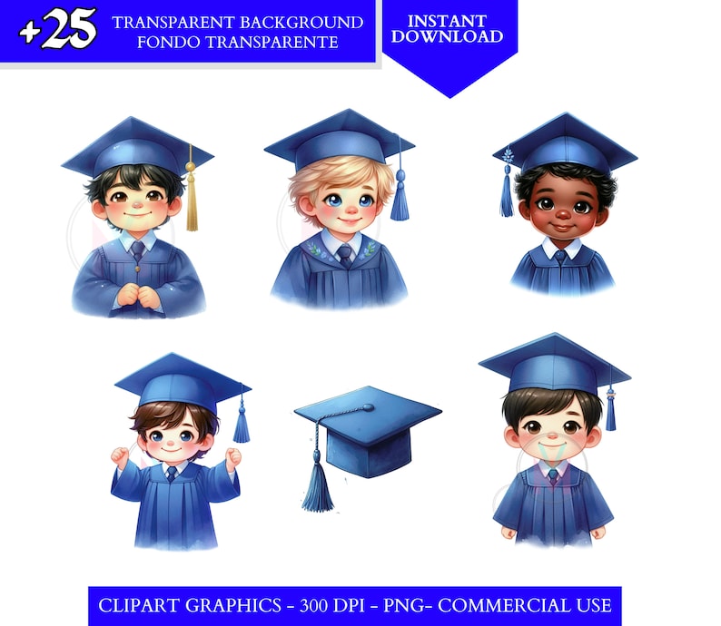 Graduation Cap Kids Clipart, Graduation Blue PNG, Educational Clipart ...