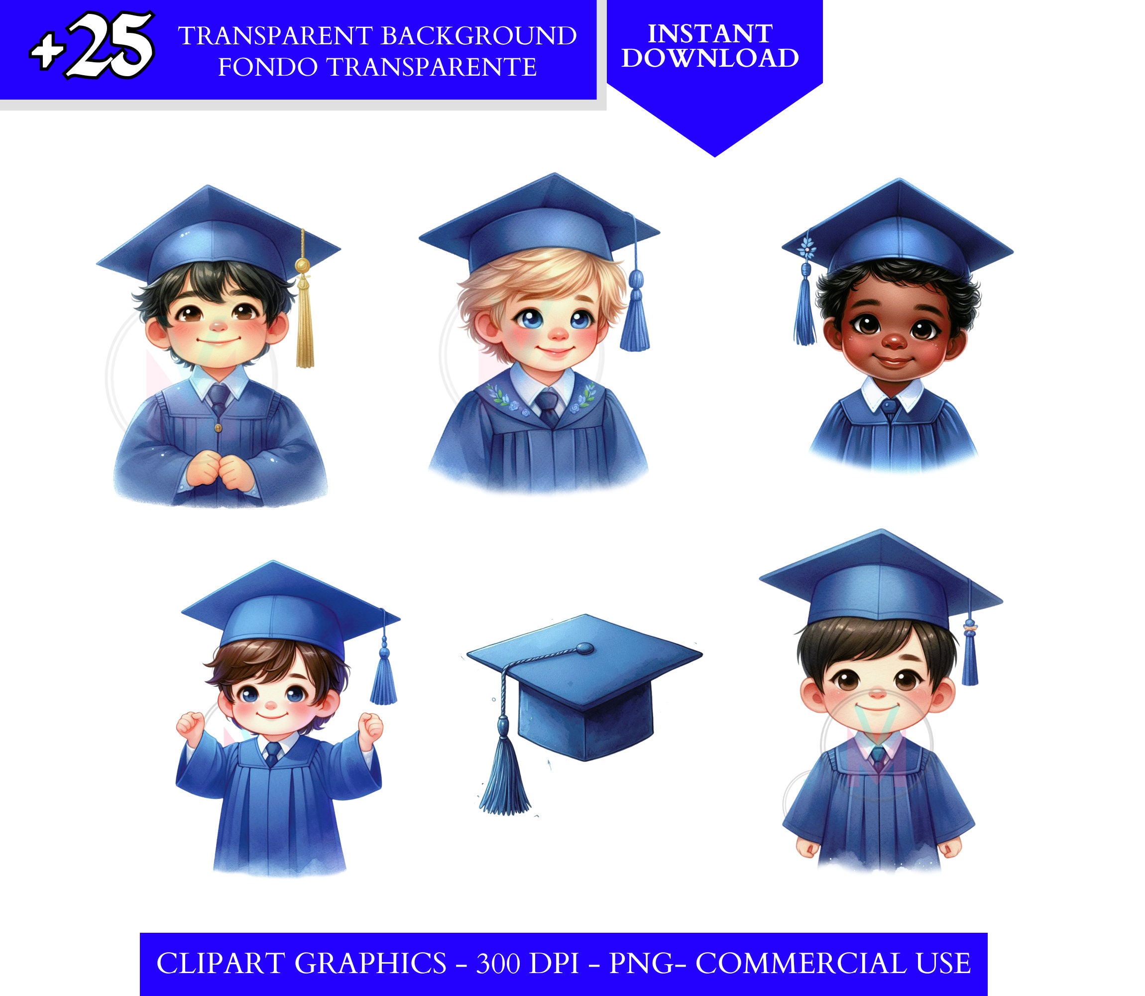Graduation Cap Kids Clipart, Graduation Blue PNG, Educational Clipart ...
