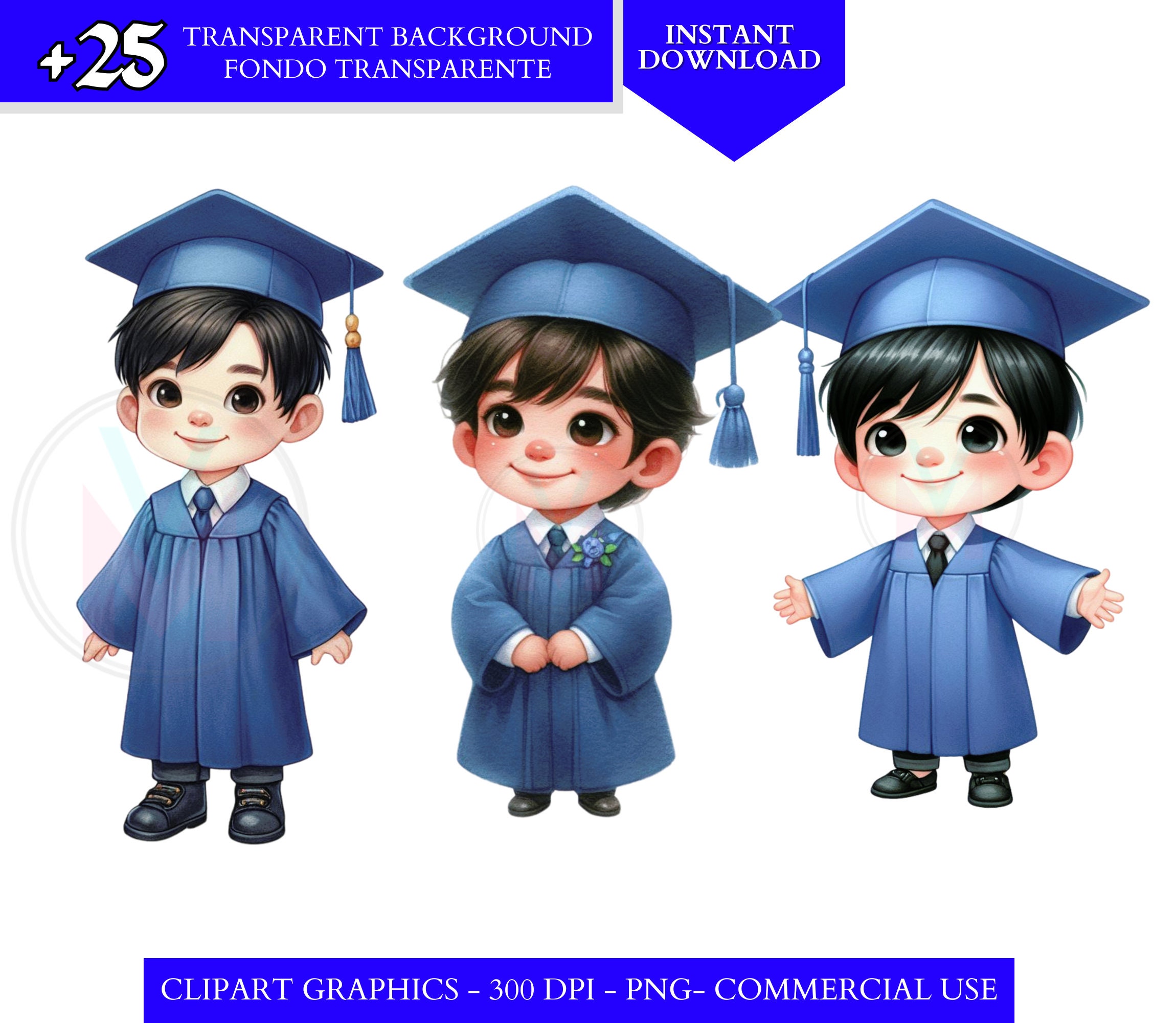 Graduation Cap Kids Clipart, Graduation Blue PNG, Educational Clipart ...