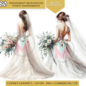 Bride From the Back Watercolor Wedding Clipart Png-wedding Clipart ...