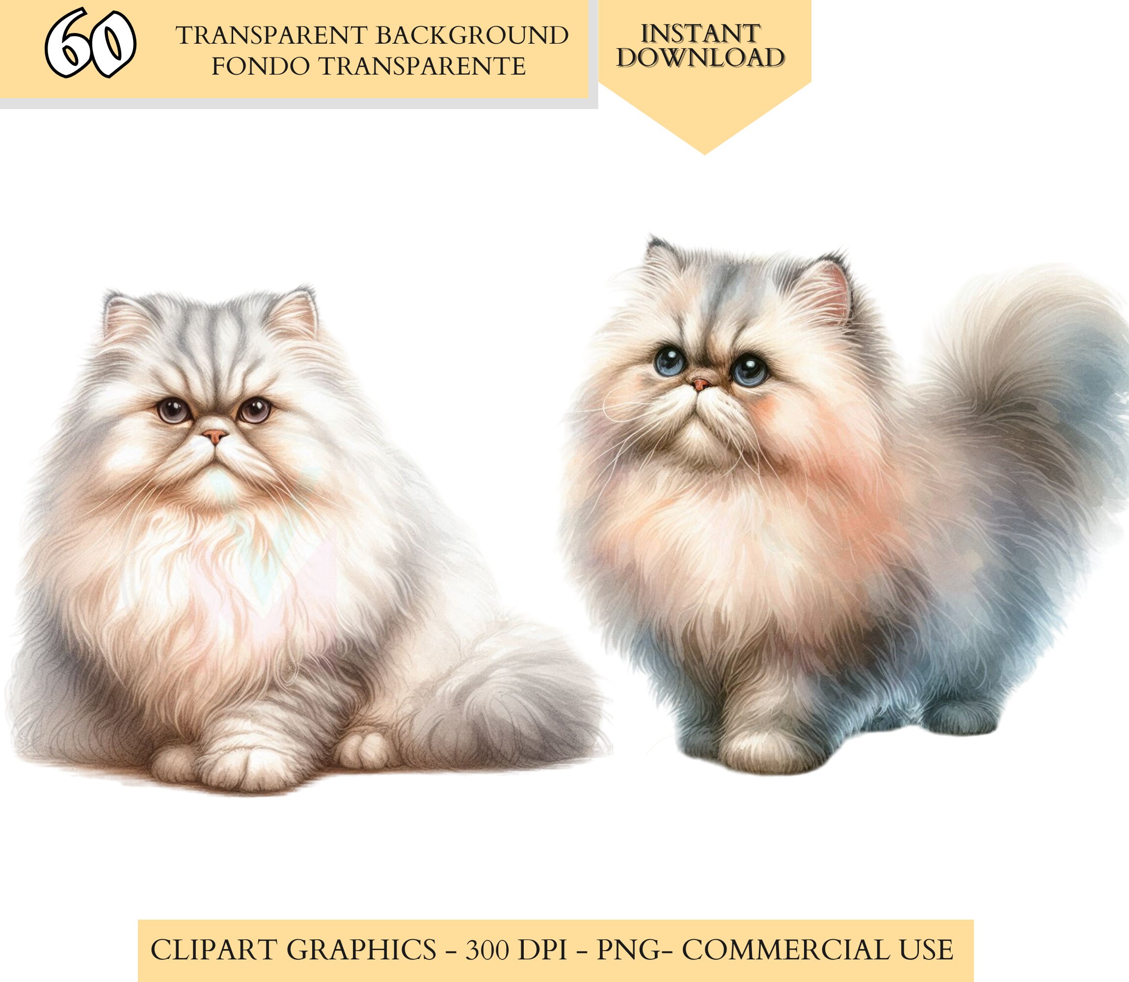 Cat Breeds PNG Bundle, 70 Cats Clipart Pngs, Cats Clipart, Animals ...