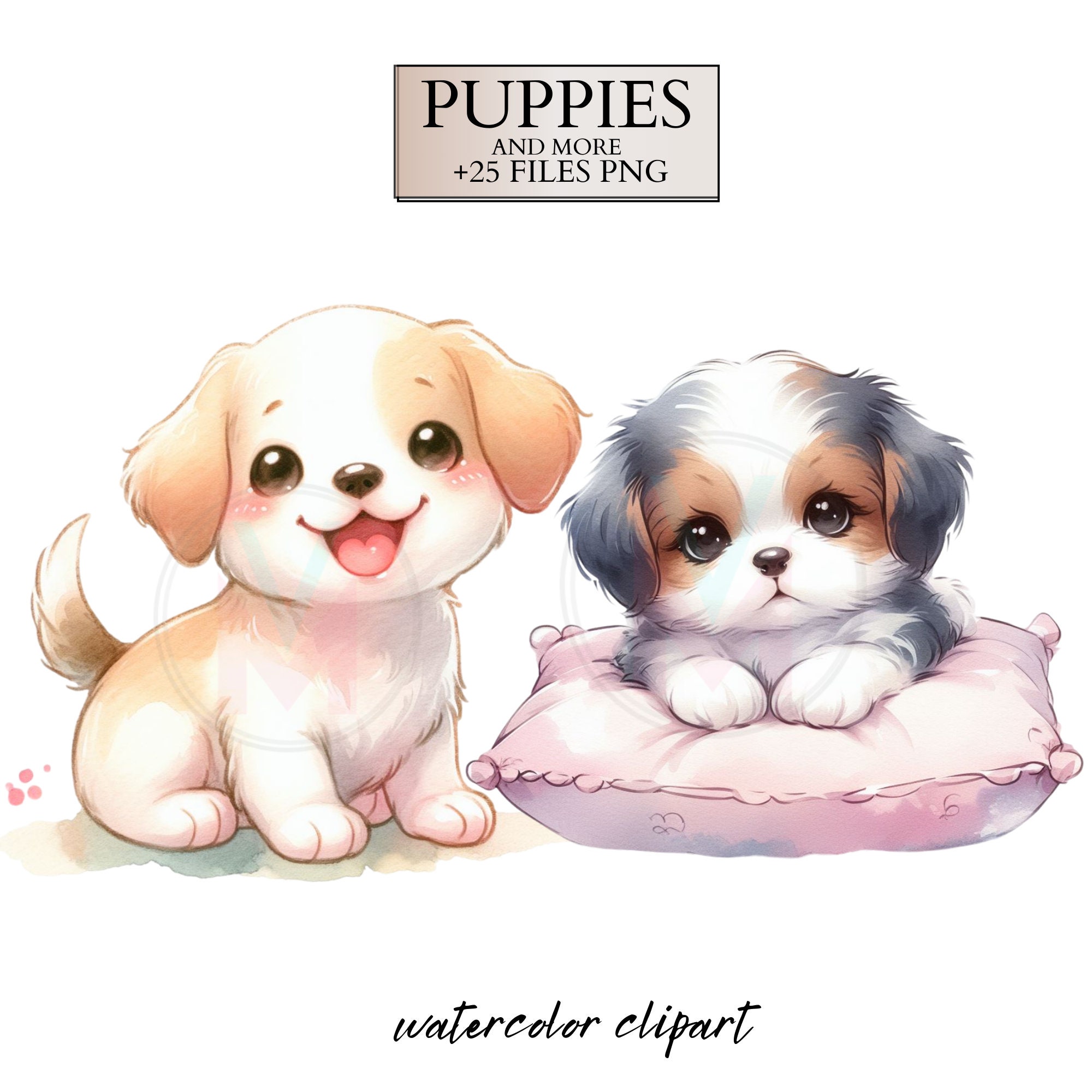 Watercolor Puppies Clipart, Cute Puppy Clipart, Adorable Puppies, PNG ...