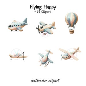 Air Transport Watercolor Clipart, Airplane Clip Art, Nursery Decor ...