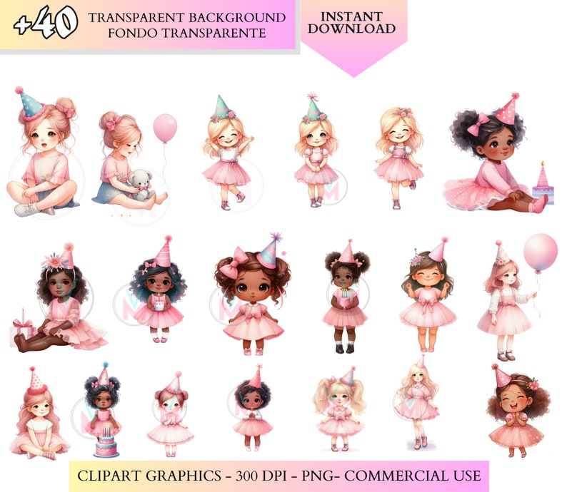 Pink Birthday Clipart GIRL Watercolor Bundle Birthday Pngs, Birthday ...