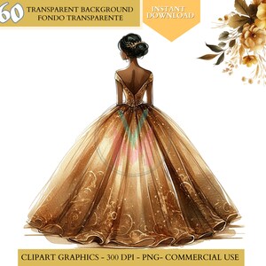 Gold Princess Watercolor Clipart, Watercolor Clip Art, Dress Xv Años ...