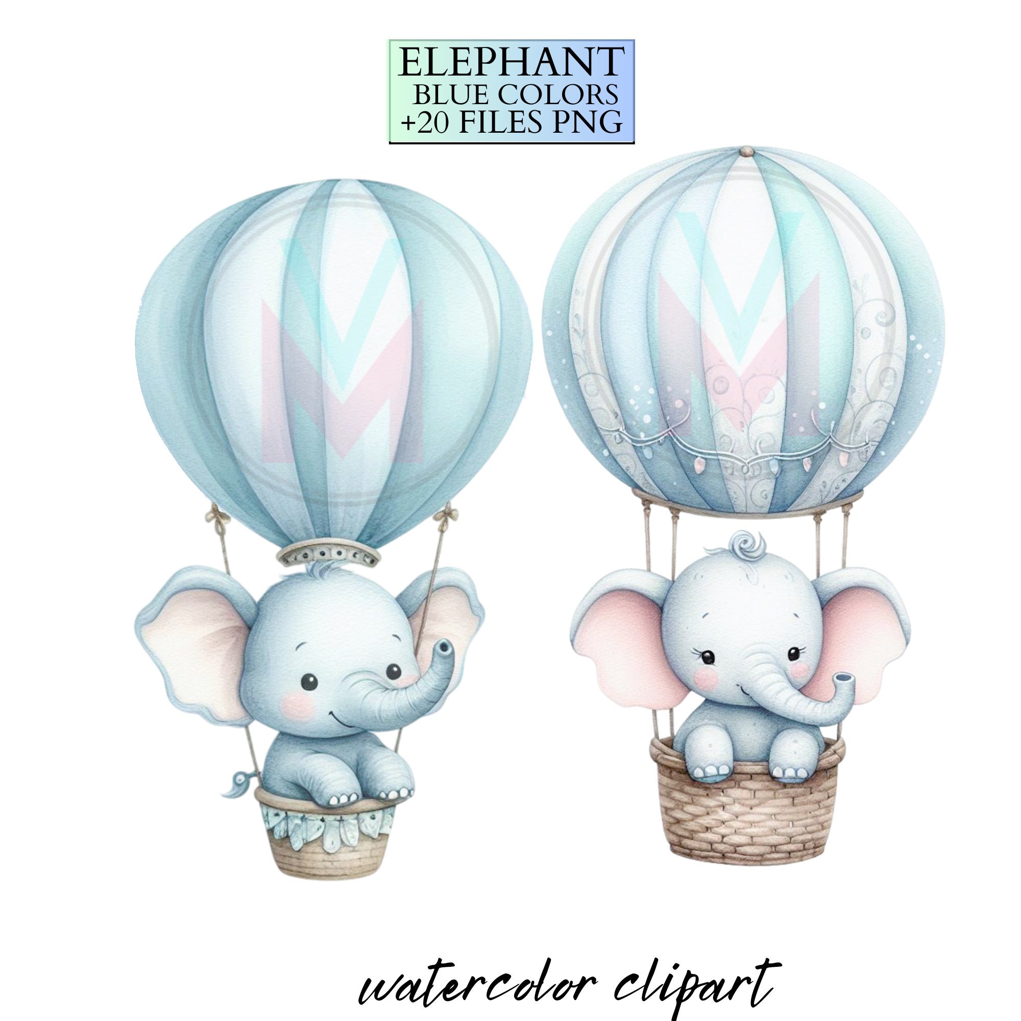 Blue Baby Elephant PNG - Watercolor Elephant Clip Art Balloon, Png ...