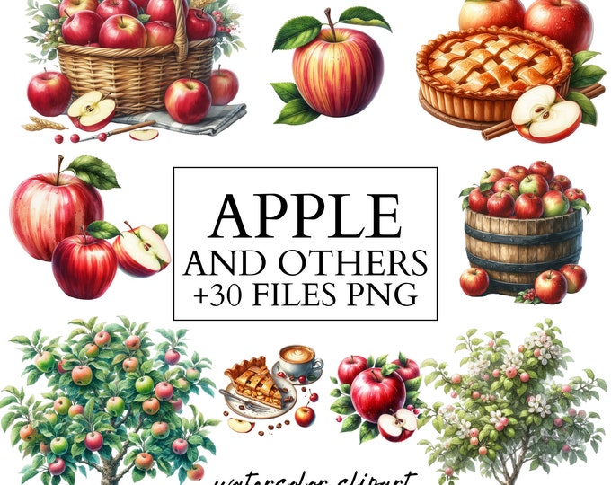 Watercolor Apples Clipart Set of 20 Files With Instant Download ...