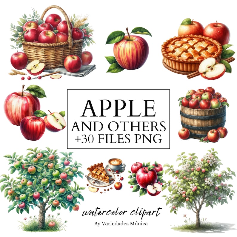 Apple Clipart Set Watercolor, Apple Desserts, Apple Baske Clipart ...