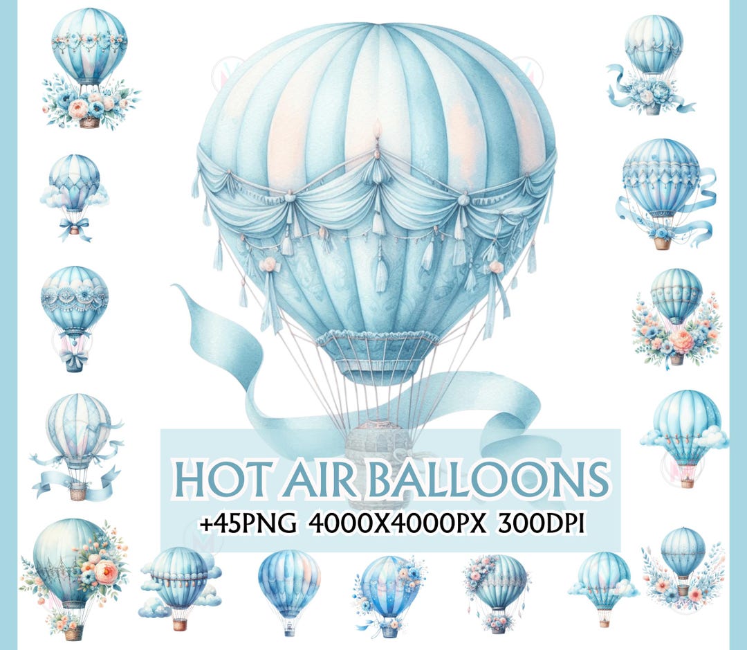 Hot Air Balloon Clipart, Blue Hot Air Balloons, Hot Air Balloon ...