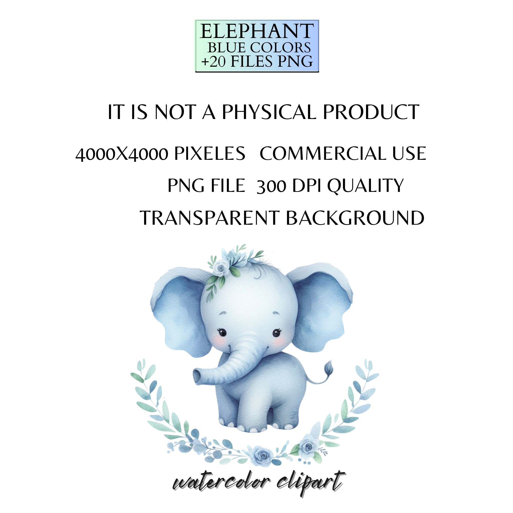Blue Baby Elephant PNG Watercolor Elephant Clip Art Balloon, Png ...
