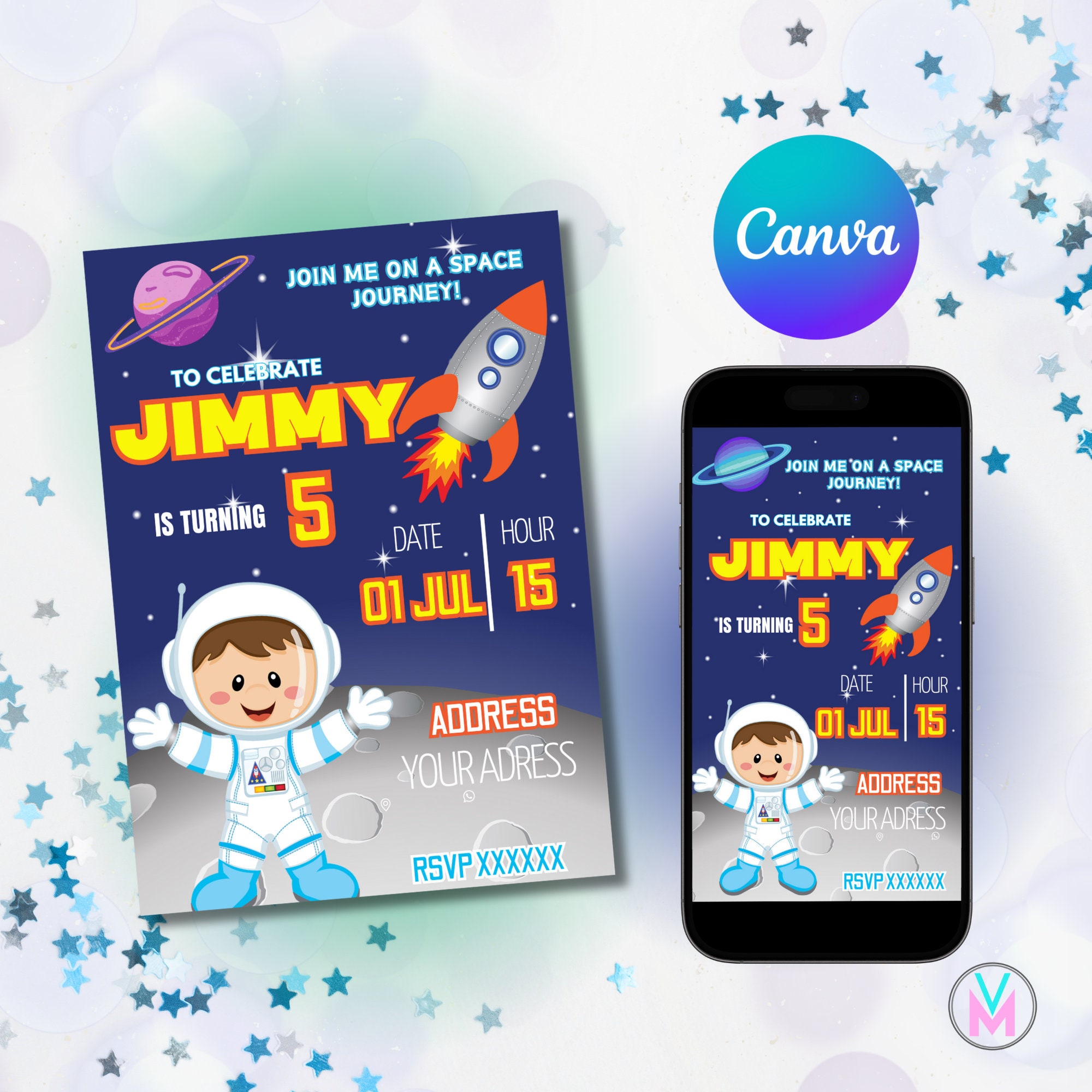 Astronaut Space Birthday Invitation Template, Space Party INVITATION ...