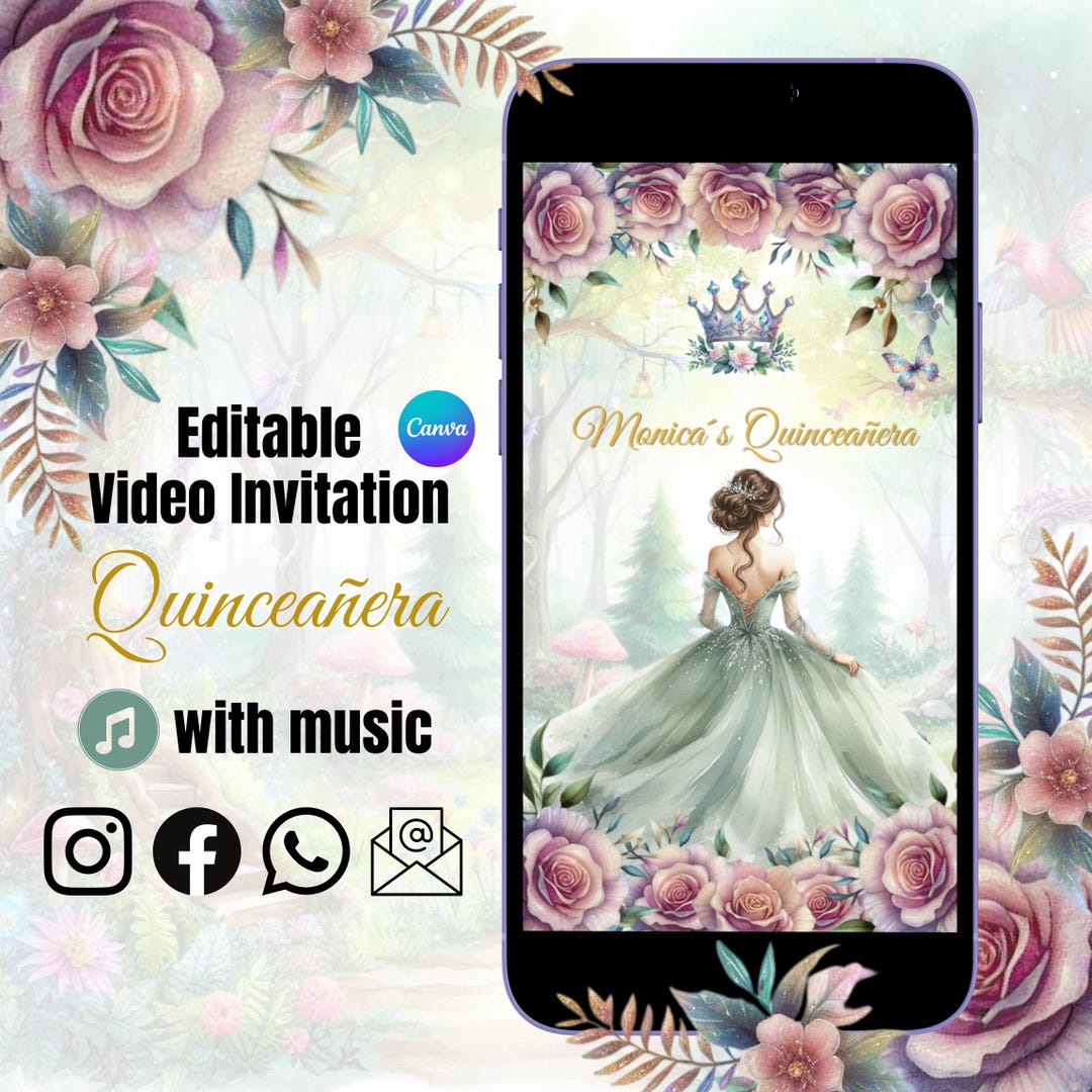 Quinceañera Video Invite Canva Quinceanera, Enchanted Forest Quince ...