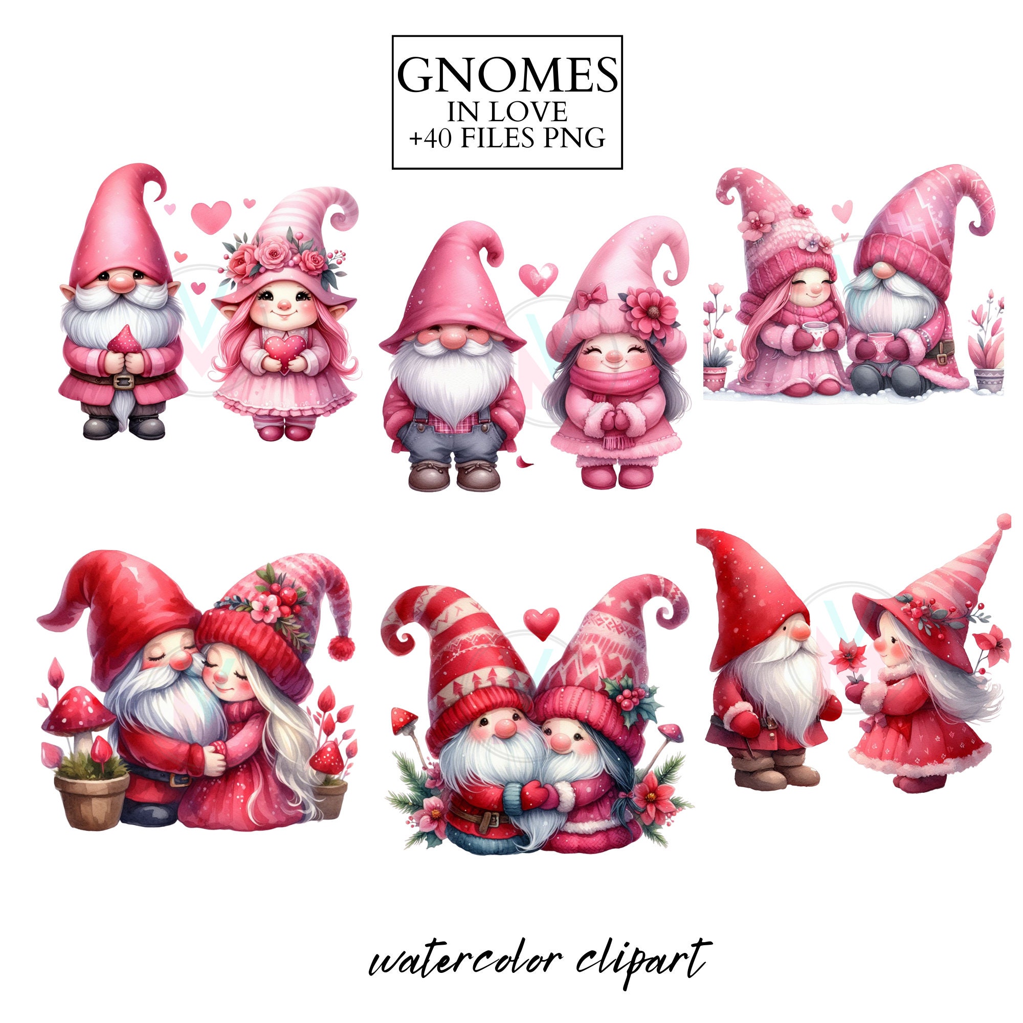 Valentines Gnome Clipart Bundle Valentines Clipart Couple Red Gnomes