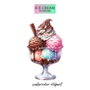 Watercolor Ice Cream Clipart, 30 Bundle PNG, Sundae Icecream Cone ...