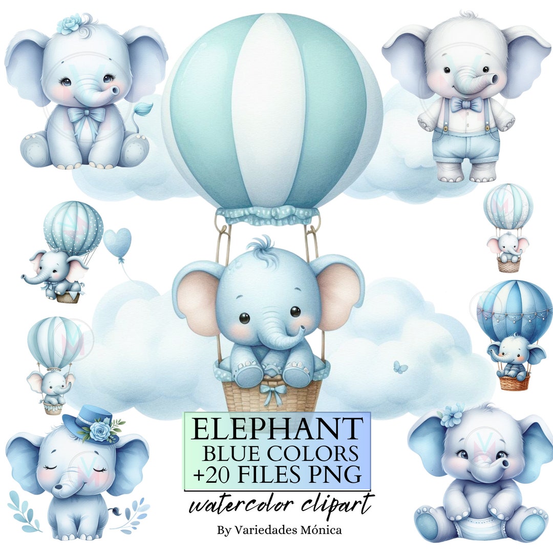 Blue Baby Elephant PNG - Watercolor Elephant Clip Art Balloon, Png ...