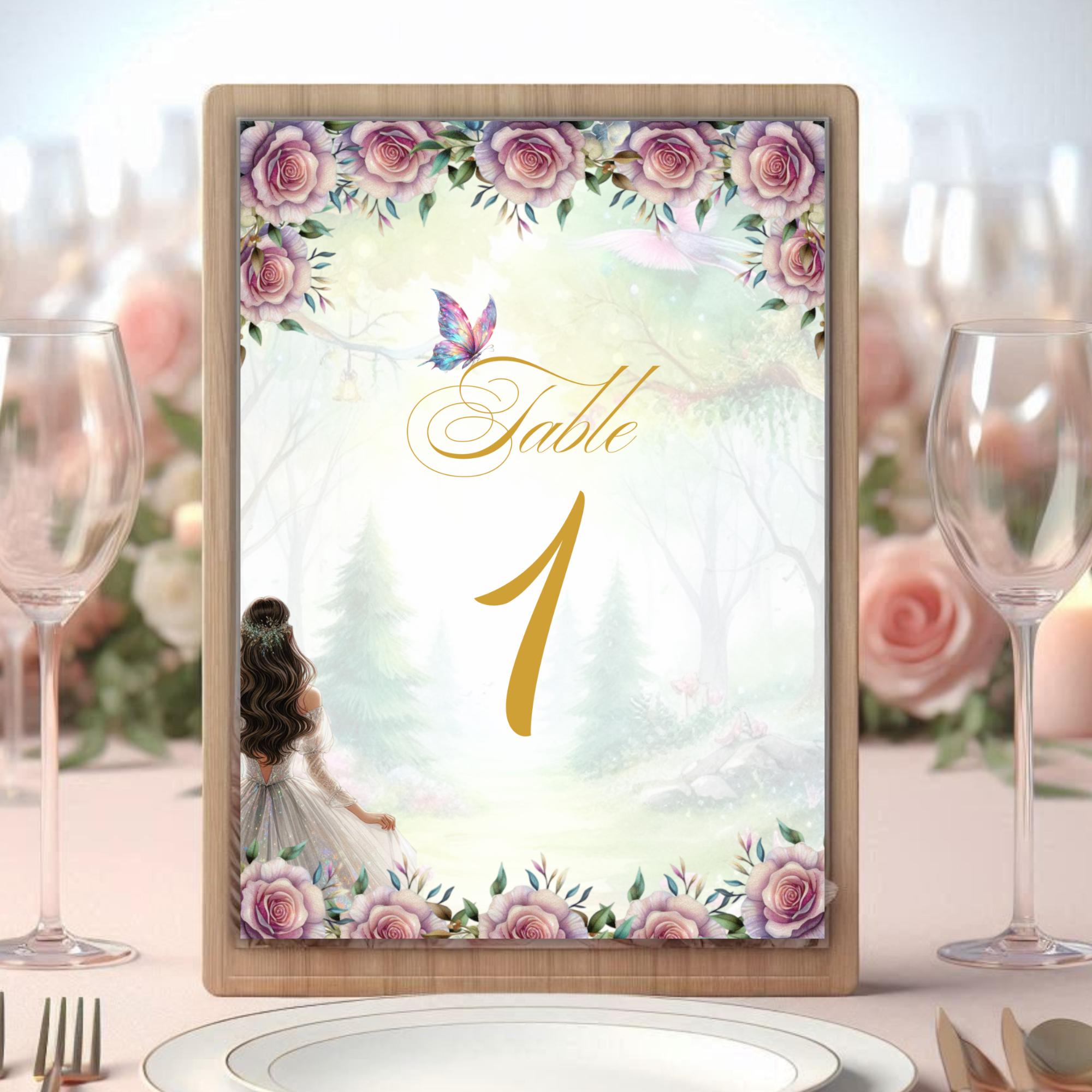 Quinceañera Enchanted Forest Princess EDITABLE Table Numbers Template ...