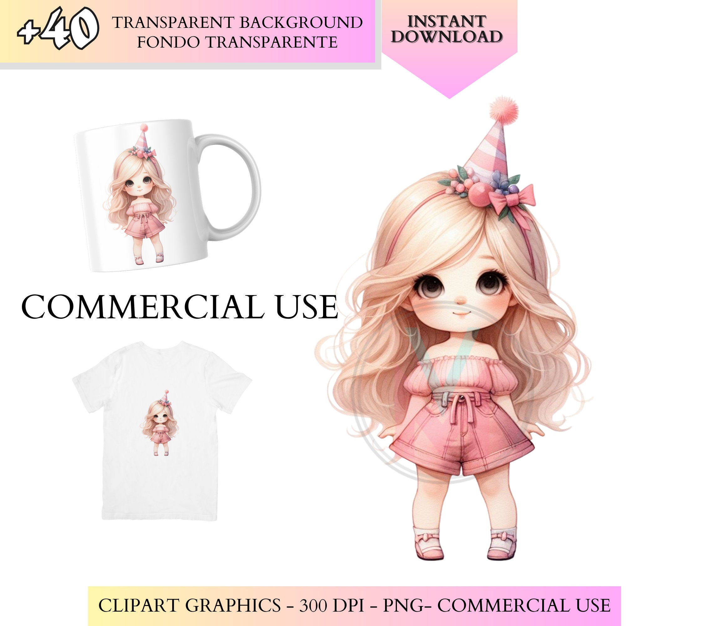 Pink Birthday Clipart GIRL Watercolor Bundle Birthday Pngs, Birthday ...