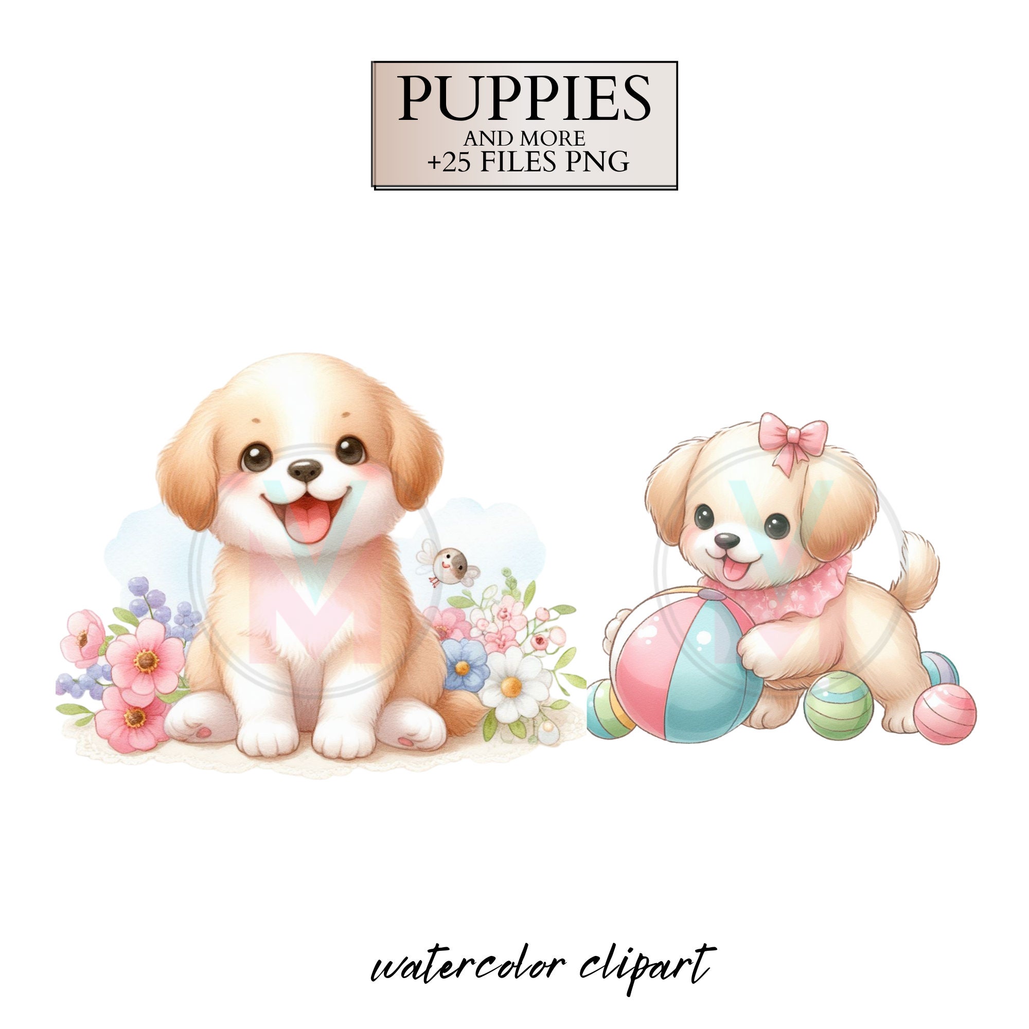 Watercolor Puppies Clipart, Cute Puppy Clipart, Adorable Puppies, PNG ...