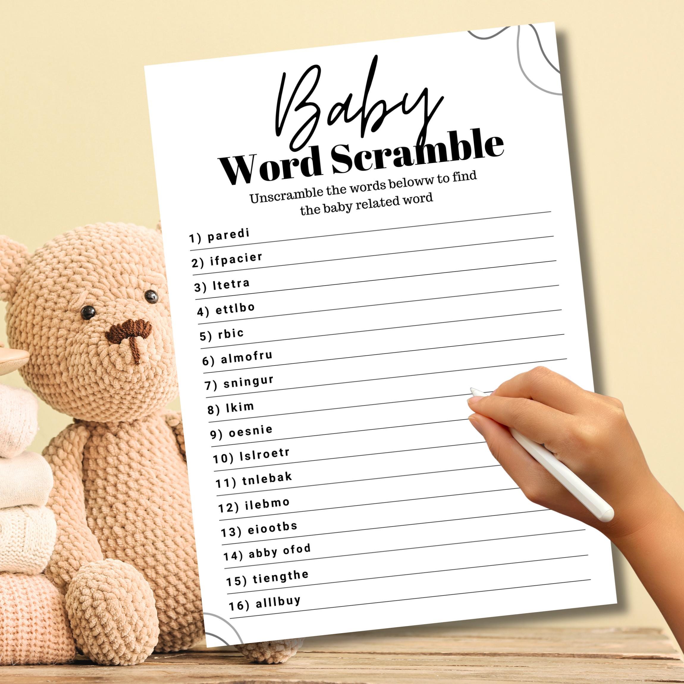 Baby Shower Word Scramble With Answer Key | Baby Shower Game | Baby ...