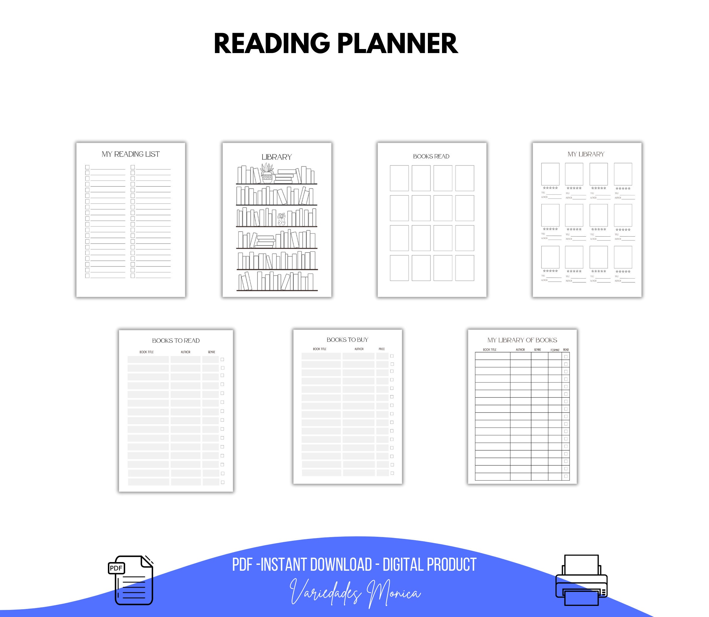 Reading Planner Bundle Printable Reading Journal, Reading Challenges ...