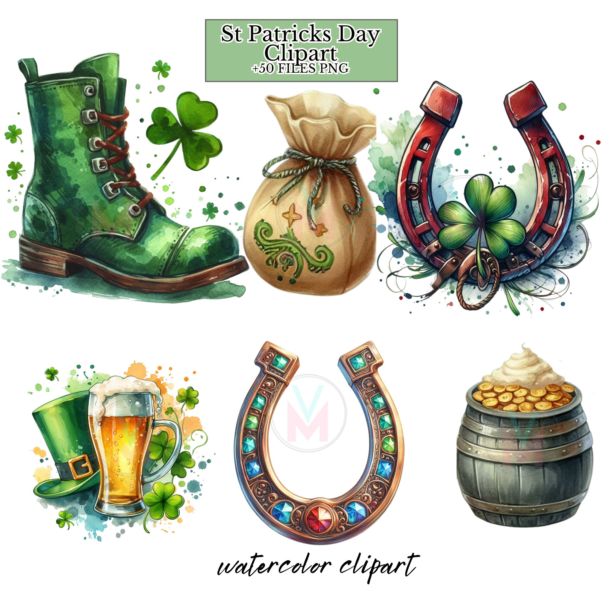 St Patricks Day Clipart, DIGITAL Download, Watercolor, 4 Leaf Clover ...