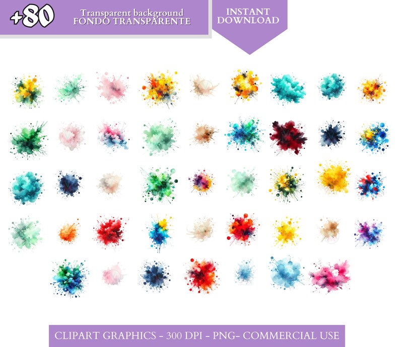 Watercolor Color Splash Clipart Splashes PNG Paint Splatter Clipart ...