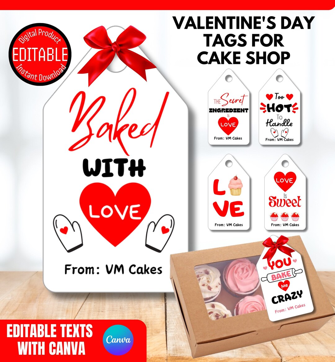 Valentine's Day Tags for Cakeshop Editable Happy Valentine's Day Gift ...