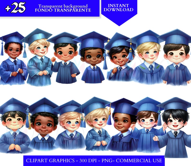 Graduation Cap Kids Clipart, Graduation Blue PNG, Educational Clipart ...