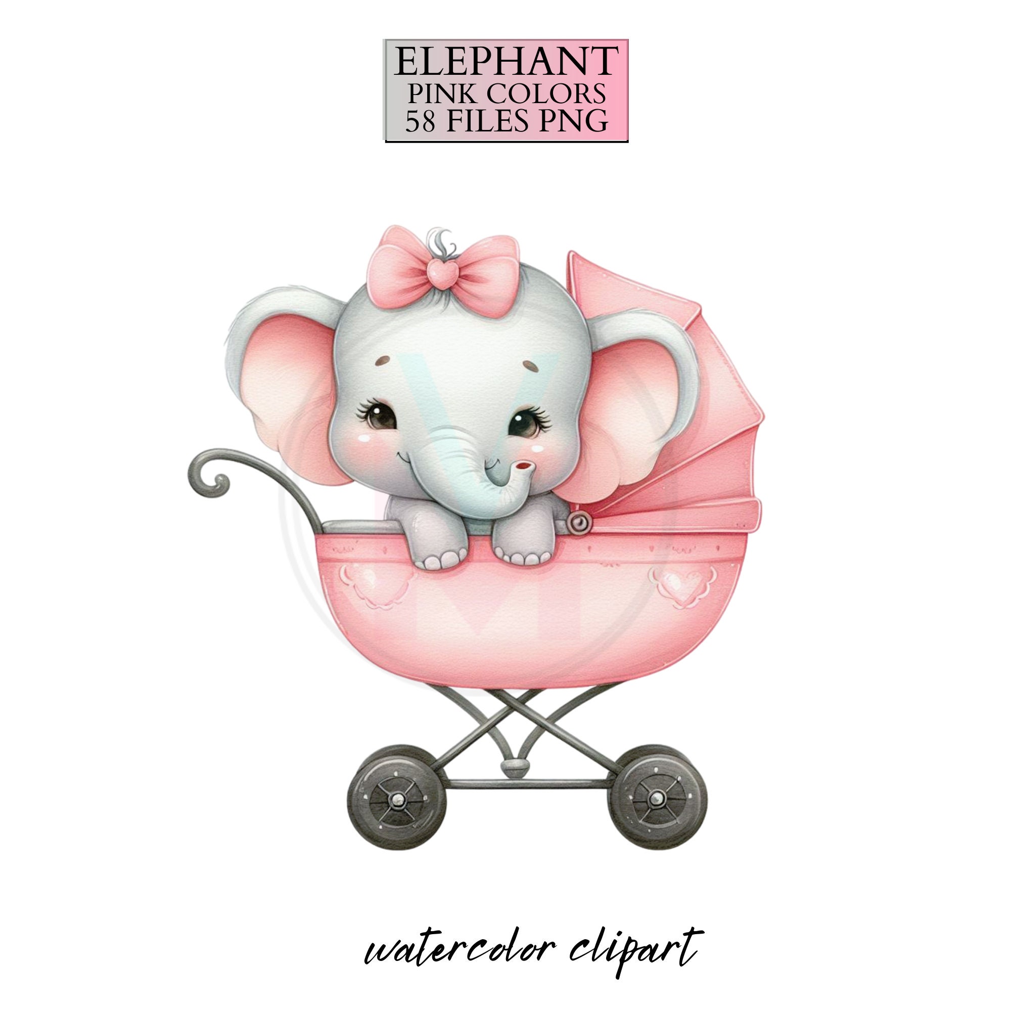 Pink Baby ELEPHANT Cute Watercolor Clipart, Baby Shower Girl Pink PNG ...
