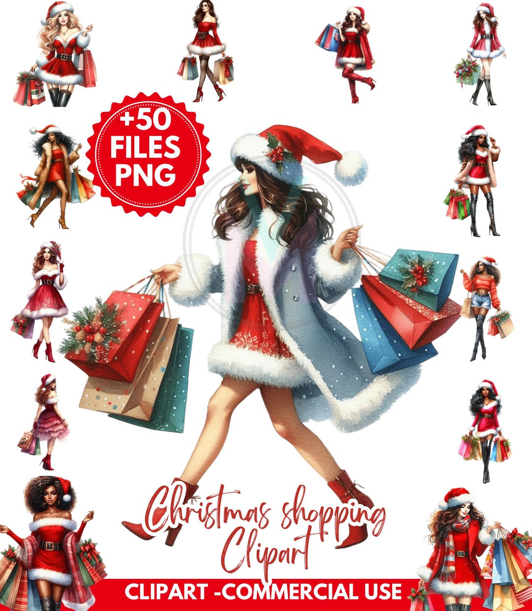 Christmas Girl Clipart 50 Bundle, Christmas Woman Clipart, Christmas ...