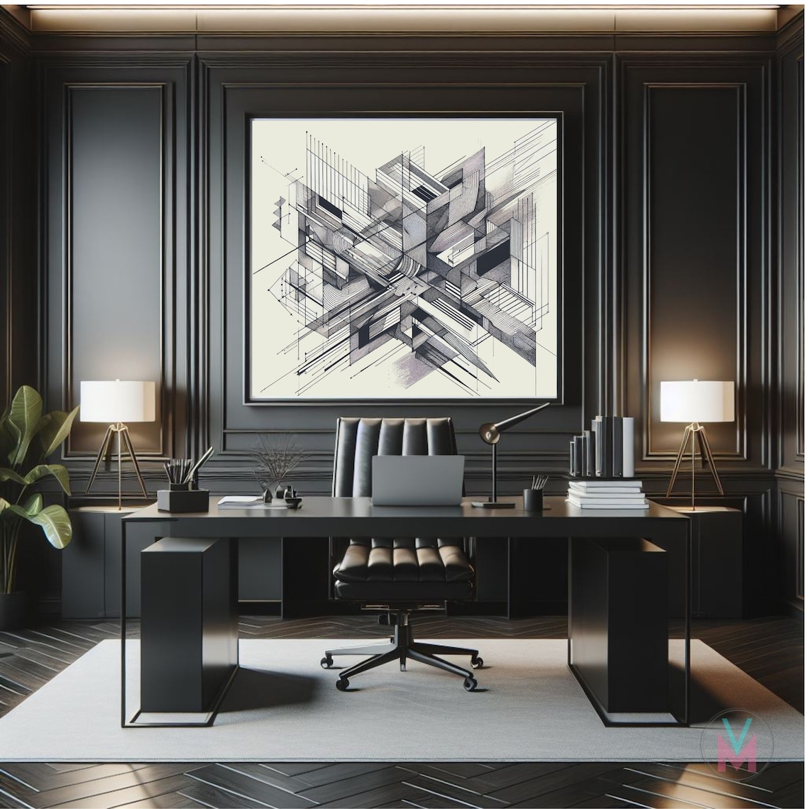 Set of 3 Modern Art Abstract Painting Black White Wall Art modern ...