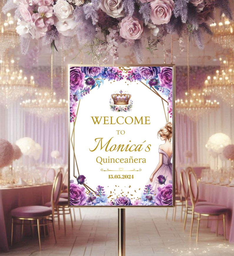 Quinceanera Welcome Sign, Princess Lilac Purple, Mis Quince Quinceañera ...