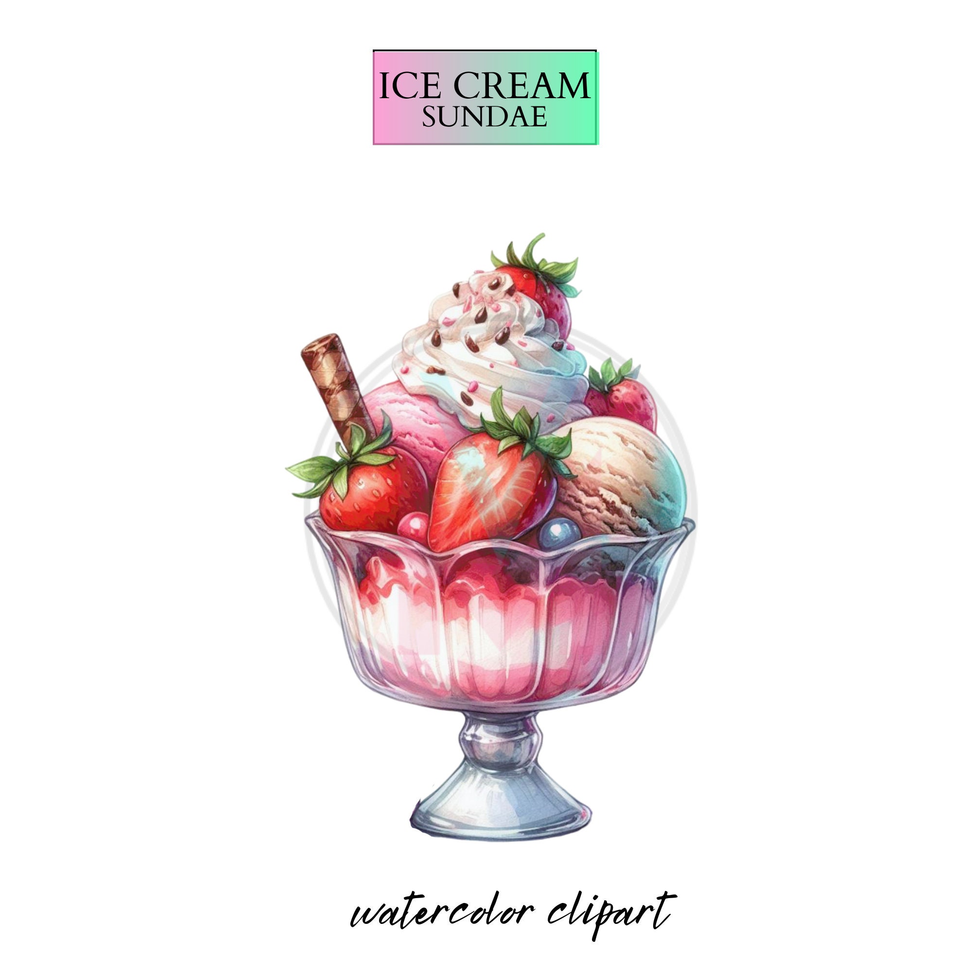 Watercolor Ice Cream Clipart, 30 Bundle PNG, Sundae Icecream Cone ...