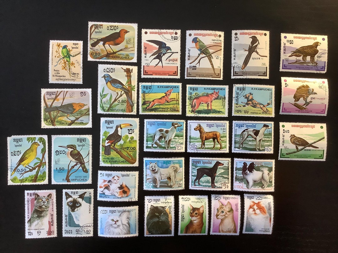 Kampuchea Cats Dogs Birds Postage Stamps Collection - Etsy