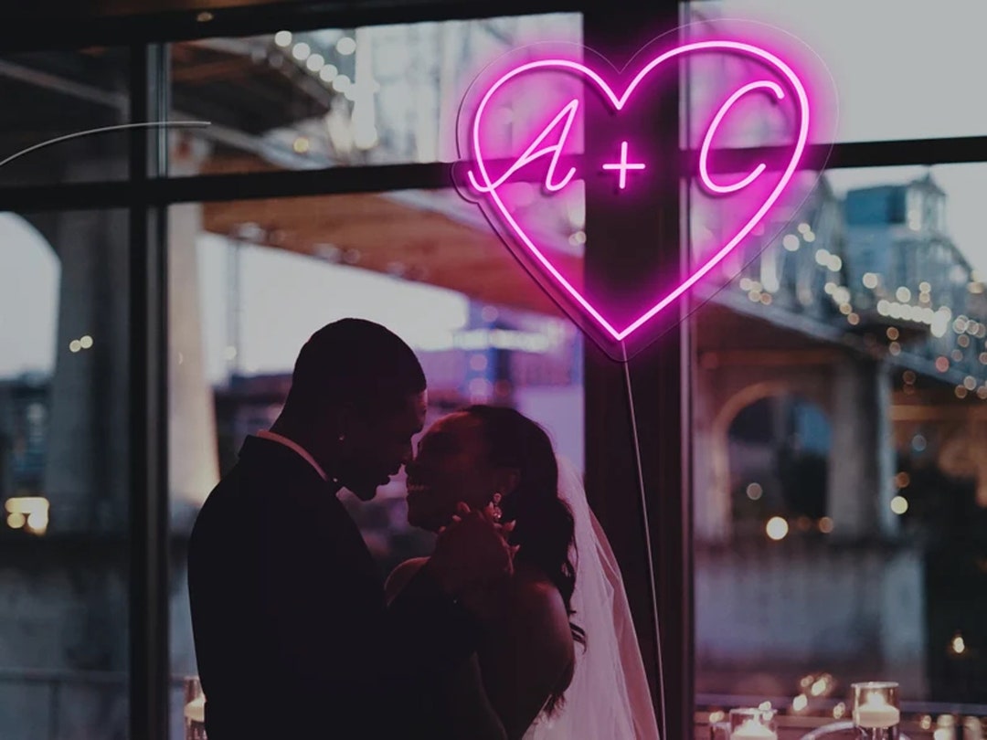 Heart Initial Wedding Sign | Custom Initials Neon Sign | Wedding Neon ...